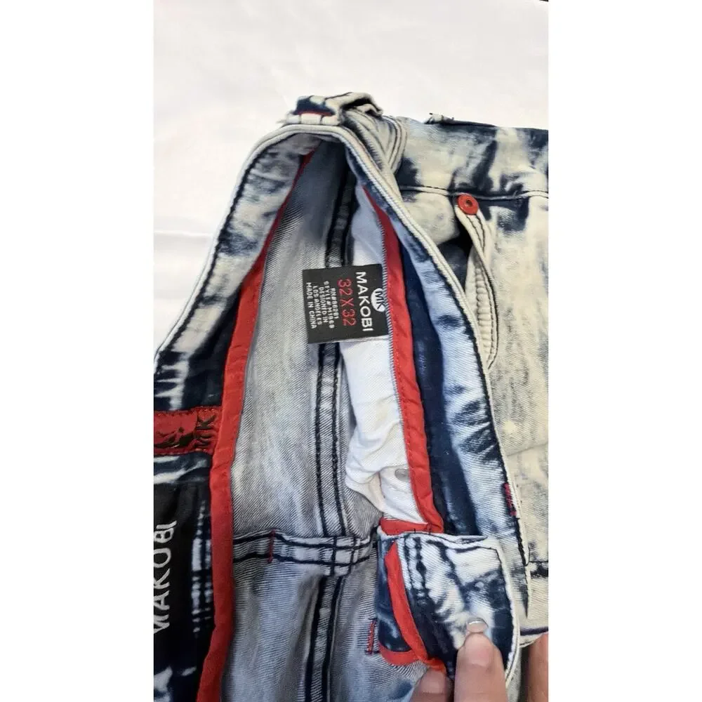 Makobi | Jeans | Makobi Acid Wash Distressed Sequin Light Blue Red ...